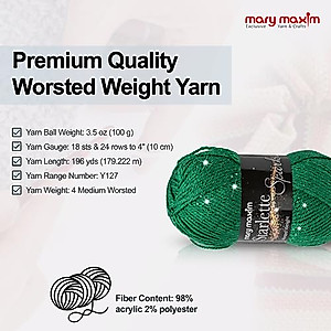 Mary Maxim Starlette Sparkle Yarn - 4 Medium Worsted Weight Yarn, 98% Acrylic, 2% Polyester Yarn for Knitting and Crocheting - 4 Ply Soft Yarn for Blankets, Clothing, Decor - 196 Yards - Emerald