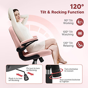 YAMASORO Executive Office Chair Pink Mid-Back Office Desk Chairs with Wheels and Flip-up Arms Leather Computer Chair for Girls,Women
