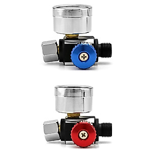 QWORK Air Pressure Regulator Kit, 1/4"-G Spray Paint Gun Air Adjusting Valve Regulator for Air Guns, Spray Guns and Air Tools, Airflow Regulator with Gauge and Adapter