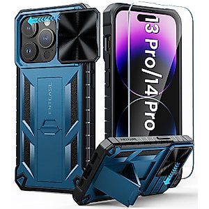 FNTCASE for iPhone 14-Pro Phone Case: Military Grade Drop Proof 13 Pro & 14 Pro Cases Mobile Cover with Kickstand & Slide | Rugged Shockproof Protective Cell Phonecase for Apple 14pro/13pro 6.1''