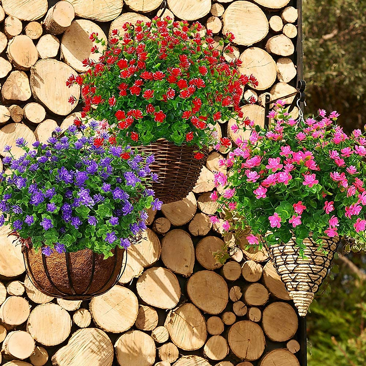 JyiHope Artificial Fake Flowers Boxwood, Faux Flowers Plants Outdoor UV Resistant Greenery Shrubs Indoor Outside Hanging Planter Home Porch Garden Farmhouse Decor (6 Bundles, Pink)