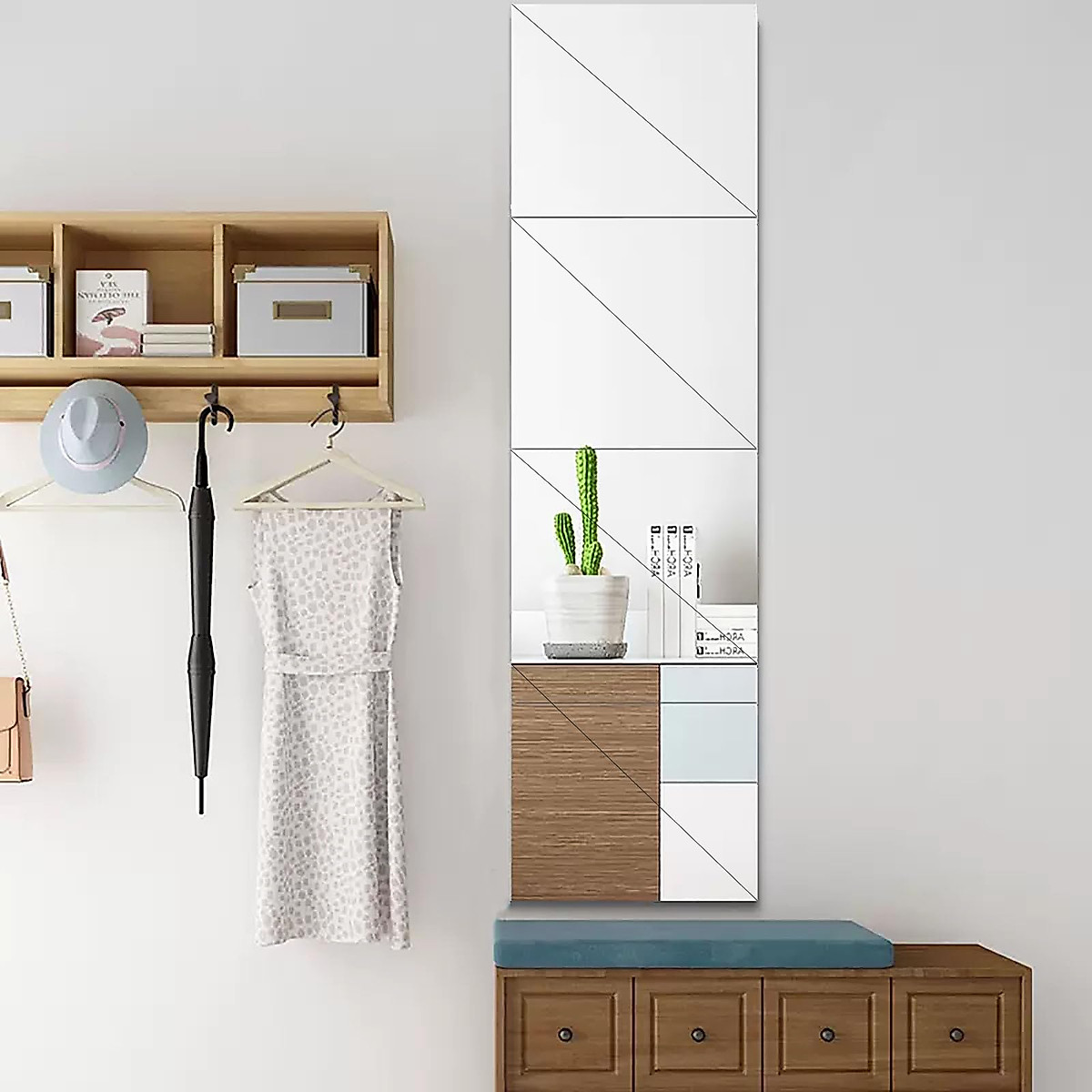 YUZUCMCM 8 pcs Triangular Mirror Tiles Acrylic Flexible Plastic Mirror Sheets Wall Mounted Mirrors Frameless Full Body Mirror Tiles for Bedroom Home Gym Bathroom