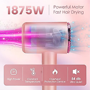 Bo'laiya Professional Ionic Hair Dryer | 1875W Powerful Low Noise Hair Dryer | Constant Temperature for Fast Hair Drying | with Hair Diffuser and Cluster Nozzle for Home Salon and Traveling | (Pink)
