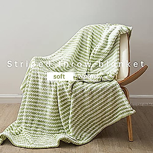 Simple&Opulence Dot Velvet Throw Blanket, Lightweight Striped Blanket for Sofa/Bed/Couch, Ultra Soft, Plush, Cozy and Warm, Green and White, 50''x60''