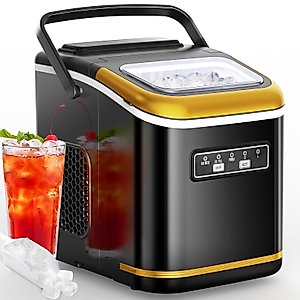 Ice Makers Countertop, Portable Ice Machine with Carry Handle, 26.5lbs/24Hrs, 6Mins/9 Ice Cubes, Self-Cleaning Countertop Ice Maker with Ice Basket/Scoop,for Home Bar Camping RV(Black)