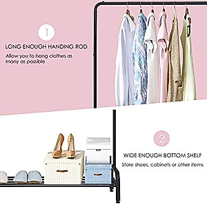 Tangkula Metal Garment Rack, Heavy Duty Clothes Stand Rack with Top Rod & Lower Storage Shelf for Boxes & Shoes, Industrial 2 in 1 Space-Saving Design Clothes Rack with Anti-Slip Stoppers (Black)