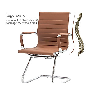 Guyou Office Reception Guest Chairs Set of 4 Mid Back PU Leather Metal Leg Sled Base Conference Reception Room Chairs with Arms (Coffee, 4 PCS)