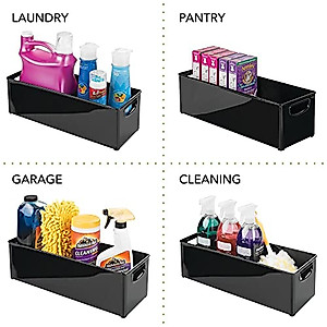 mDesign Plastic Video Game and DVD Storage Organizer - Game and Movie Disc Holder Bin with Handles for Home Media Console Stand and Closet Shelf - Ligne Collection - Black