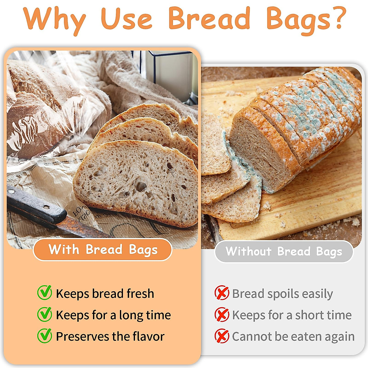 Bread Bags with Ties, 72 Pack Clear Bread Bags for Homemade Bread and 100 Ties, Adjustable Reusable Plastic Bread Bags, Bread Loaf Bags for Home Bakers and Bakery Owners