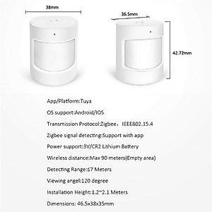 Motion PIR Sensor, REQUIRES HUB, Zigbee Connection, Wireless Mini Contact Sensor for Alarm System and Smart Home Automation, works with Smart life, Alexa and Google home (Motion PIR Sensor)