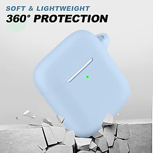 Woyinger AirPods Case Cover, Comes with a White Cleaning Pen，Soft Silicone Protective Cover with Buckle for Women Men Compatible with Apple AirPods 2nd 1st Generation Charging Case, Front LED Visible