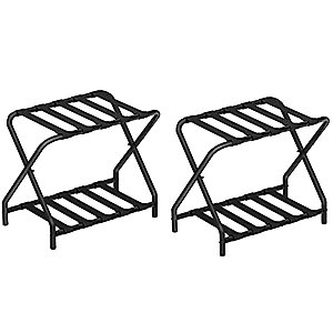 HOOBRO Luggage Racks Set of 2, Folding Suitcase Stand for Guest Room, Metal Luggage Holder with Storage Shelf, Bedroom, Hotel, Black BK03XLP201G2