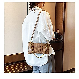 YP Woven Small Crossbody Handbag Purse for Women Oversized Woven Shoulder Strap Messenger Bag Clutch Wallet Square Bag (Brown1)