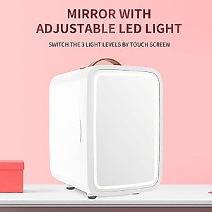 Saint Kang Skincare Fridge Hot&Cold, Portable Makeup Fridge with Mirror and Light, AC/DC Beauty Fridge for Bedroom, Office and Car(White) (8L)