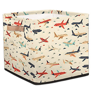 Tablerazzi Retro Airplane Cube Storage Bin, 13 Inch Collapsible Fabric Storage Cube Bin, Foldable Cube Baskets for Shelf, Closet, Organizer