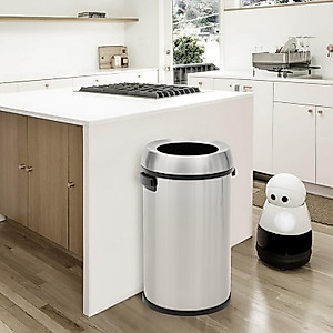 WELYFE 17 Gallon Open Top Trash Can, Round Stainless Steel Trash Can, Commercial Trash Can, 65 L(Open Top), Silver