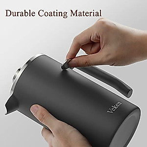 Veken 【Look for a New French Press French Press Coffee Tea Maker 34oz, 304 Stainless Steel Insulated Coffee Press with 4 Filter Screens Milk Frother, Rust-Free, Dishwasher Safe, Grey