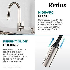 Kraus KPF-3104SFS Oletto Contemporary Pull-Down Single Handle Kitchen Faucet, 16.25 inch, Spot Free Stainless Steel