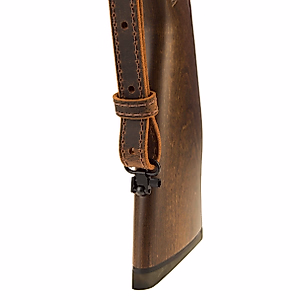 Nohma Leather Buffalo Leather Rifle Gun Sling, Crazy Horse/Brown Stitch, Amish Handmade 1" Width - Made in The USA