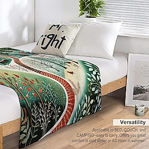 Winter Bird and Trees Blanket Happy New Year Bed Throw Blanket 40"x50" Flannel Blanket Warm Plush for Couch Sofa Bed for Adults Kids Boys Teens Gift for Kids and Adults Warm Soft Autumn and Winter