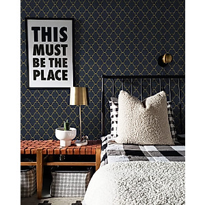 Timeet Peel and Stick Wallpaper Blue and Gold Contact Paper Geometric Wallpaper Self Adhesive Removable Wallpaper for Bedroom Living Room Wall Covering 17.7 "x 118.11"