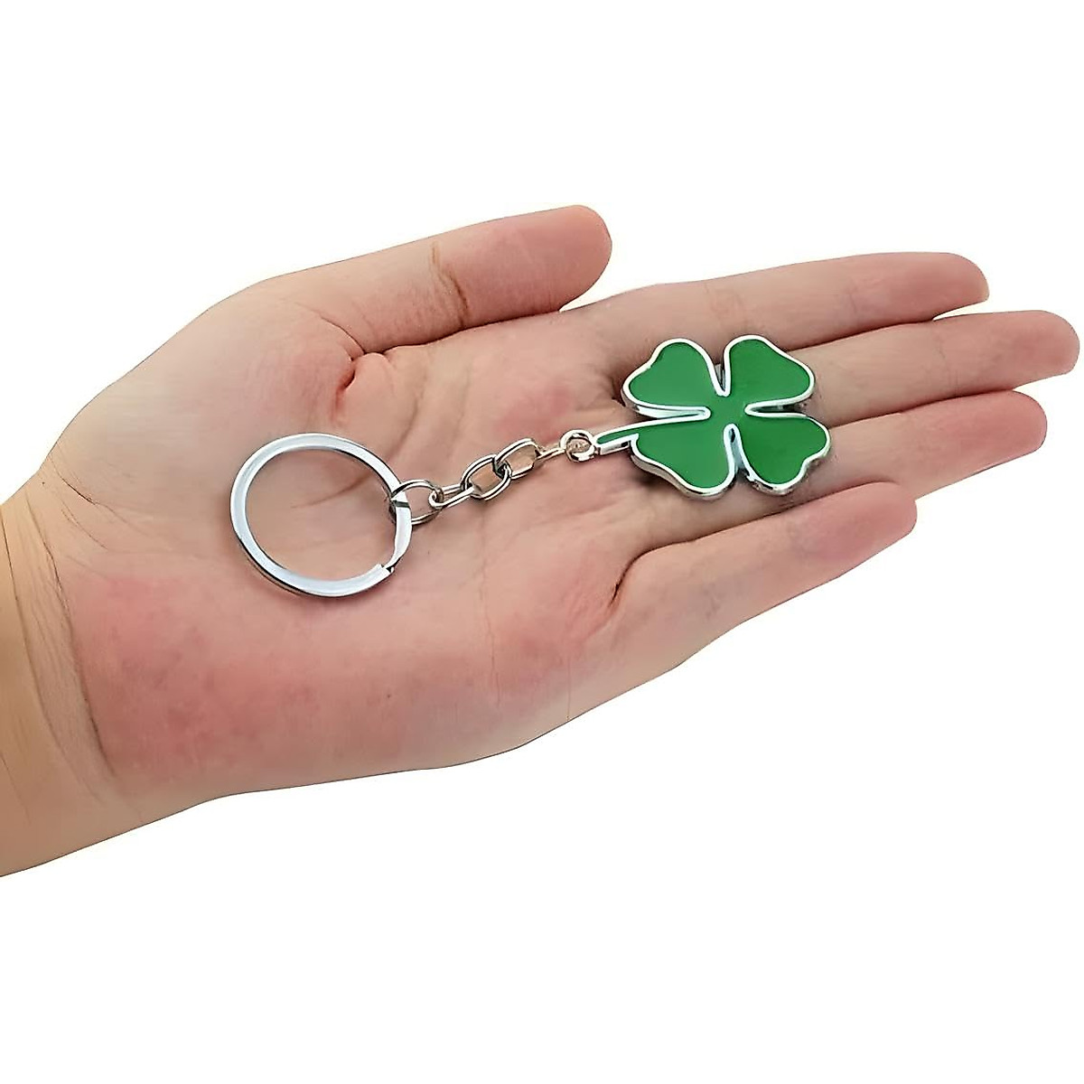 iJDMTOY Chrome Finish The Lucky Quadrifoglio Four Leaf Clover Cloverleaf Key Chain Ring Keychain