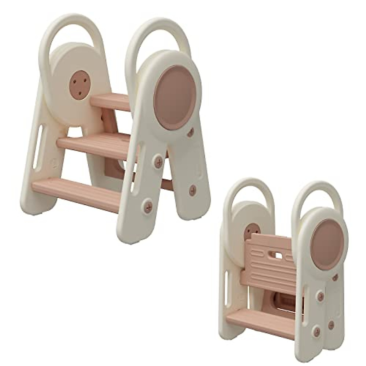 Benarita Step Stool for Toddler 3 Step Stool, Kids Foldable Step Stool for Bathroom Sink, Kitchen Counter Standing Tower, Step Ladder with Handles and Non-Slip Pads for Toilet Potty Training,Pink