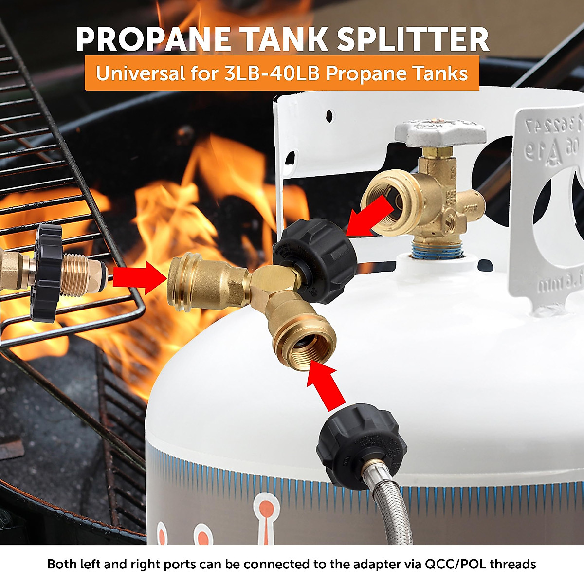 Flame King Propane Tank Y Splitter Adapter with Valves, 2-Way LP Gas Connector for 20lb Propane Tank Cylinders, Works with BBQ Grills, Camping Stoves, Gas Burners, Heaters