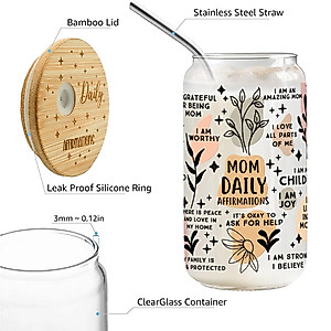 Cipustar Christmas Gift For Mom - Mom Daily Affirmations For Mothers Day From Daughter, Son - Birthday Gifts For Women, Mama, Step Mom, Her, Wife, Bonus Mom, New Mom - 16oz Glass with Engraved Lid