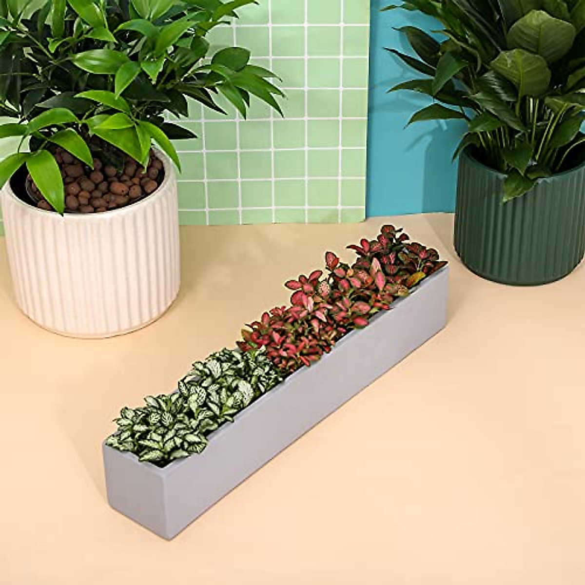 Ten-stone 14.5-Inch Grey Rectangle Concrete Succulent Planter Windowsill Boxes