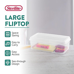 Sterilite 18058606 Large Flip Top, Clear, 6-Pack