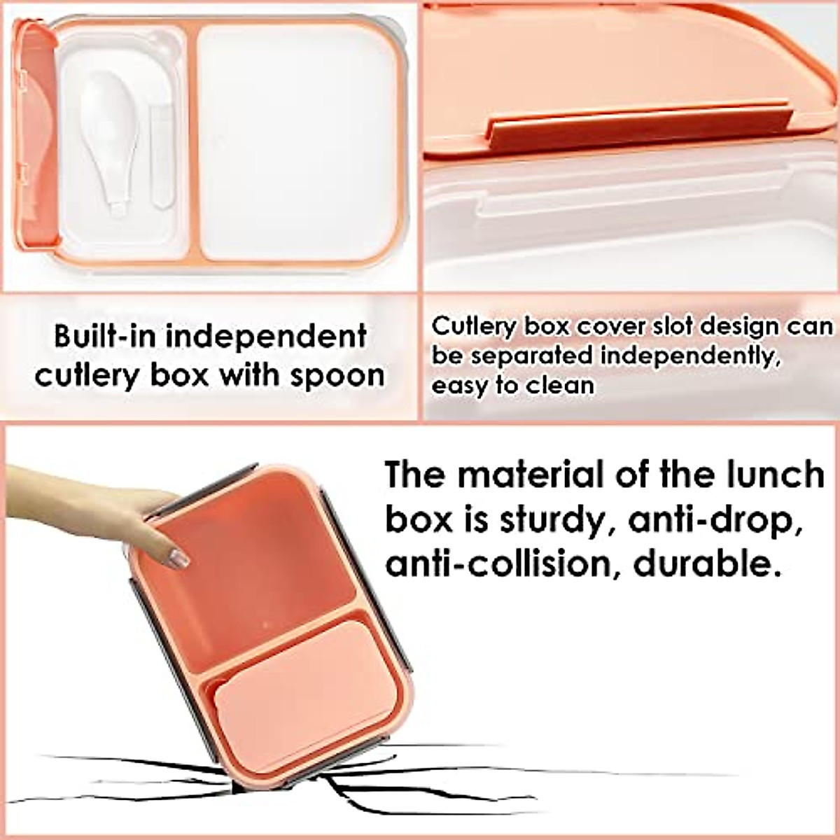 Cerlaza Bento Lunch Box Containers for Adults, Leak Proof Meal Prep Containers with 2 Compartments Dividers and Spoon, BPA-Free and Food-Safe Materials - Pink