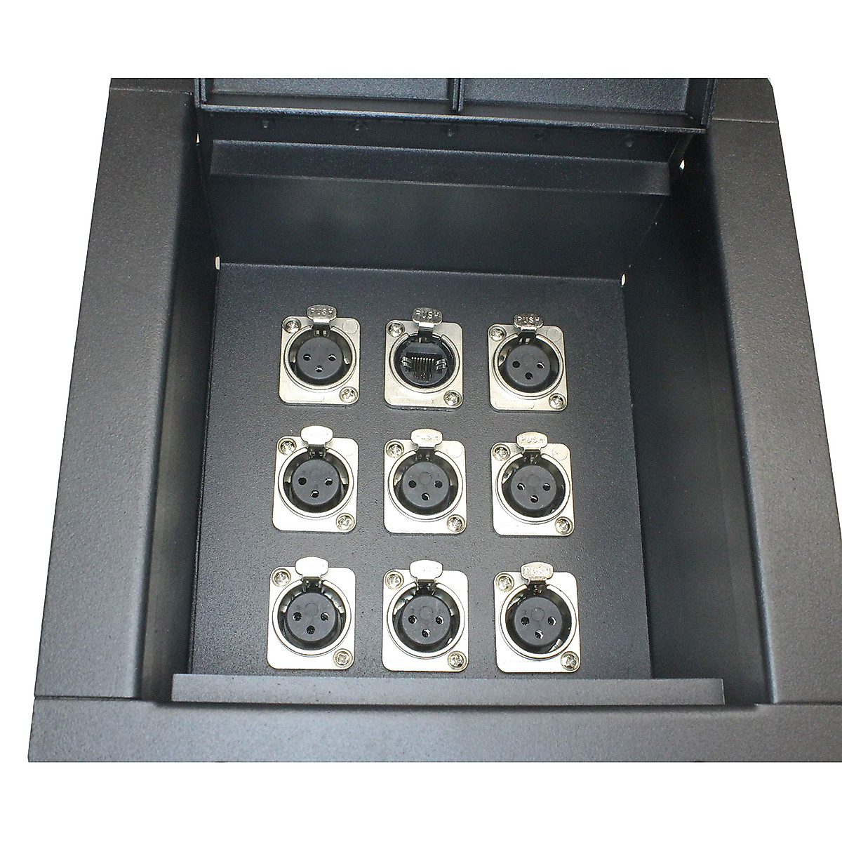 MCSPROAUDIO Recessed Floor Stage Box with 8 XLR Female to Male and 1 CAT5 Passthrough Jacks