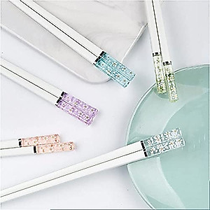 FYLFOTA Reusable Fiberglass Chopsticks Dishwasher Safe, Lightweight Japanese Style Amber Cherry Blossoms Chopstick, 5 Pairs Gift Set