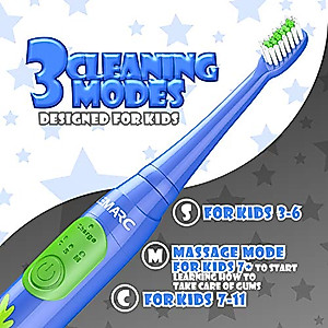 LEMARC USA Supersonic Kids Electric Toothbrush 8 Dupont Brush Heads, USB Rechargeable, Vibration Speed Control Plus Massage Mode, 2 Min Timer, Waterproof, for Age 3+