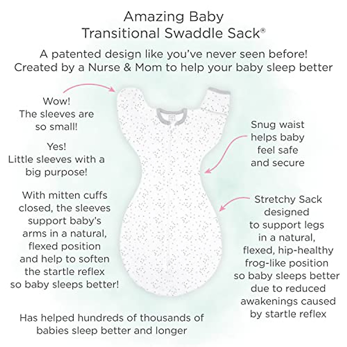 Amazing Baby Transitional Swaddle Sack with Arms Up Half-Length Sleeves and Mitten Cuffs, Tiny Bear, Sterling, Medium, 3-6 Months, Medium (14-21 Pound)
