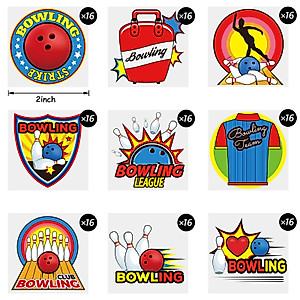 Outus 144 Pieces Bowling Temporary Tattoos Sport Stickers for Kids Bowling Themed Party Favors Decoration Supplies Waterproof Stickers Bowling Tattoos Boys School Prizes Rewards, 9 Styles