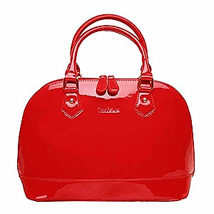 Mily Dome Satchel Handbag Patent Leather Bag Candy Color Jelly Shoulder Bag Tote Red