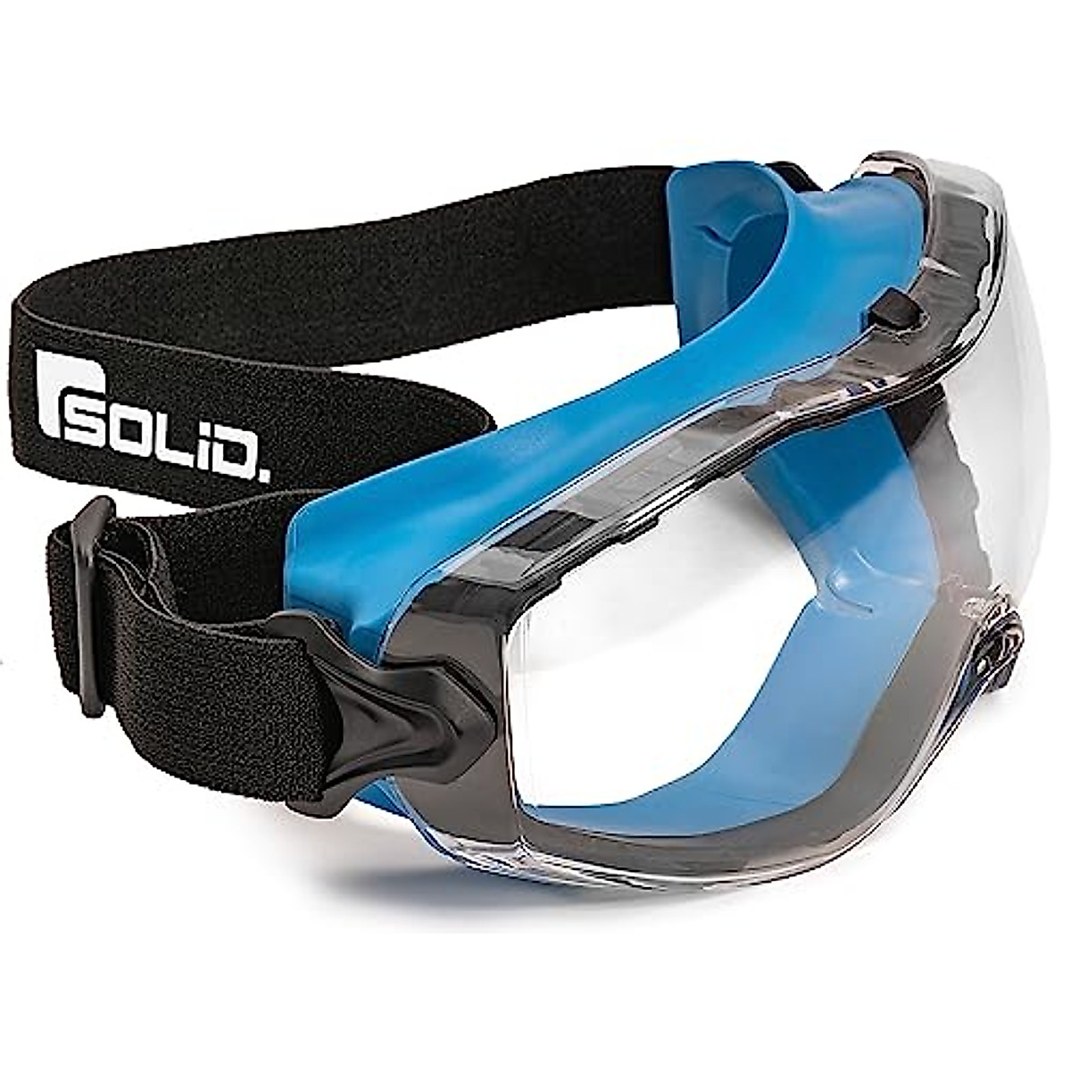 SolidWork Safety Goggles Anti-Fog Clear Lens with Adjustable Elastic Headband. Protective Eyewear for Men & Women (Blue)