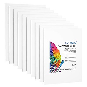 GOTIDEAL Canvas Boards, 8x10" inch Set of 10,Gesso Primed White Blank Canvases for Painting - 100% Cotton Art Supplies Canvas Panel for Acrylic Paint, Pouring, Oil Paint, Watercolor, Gouache