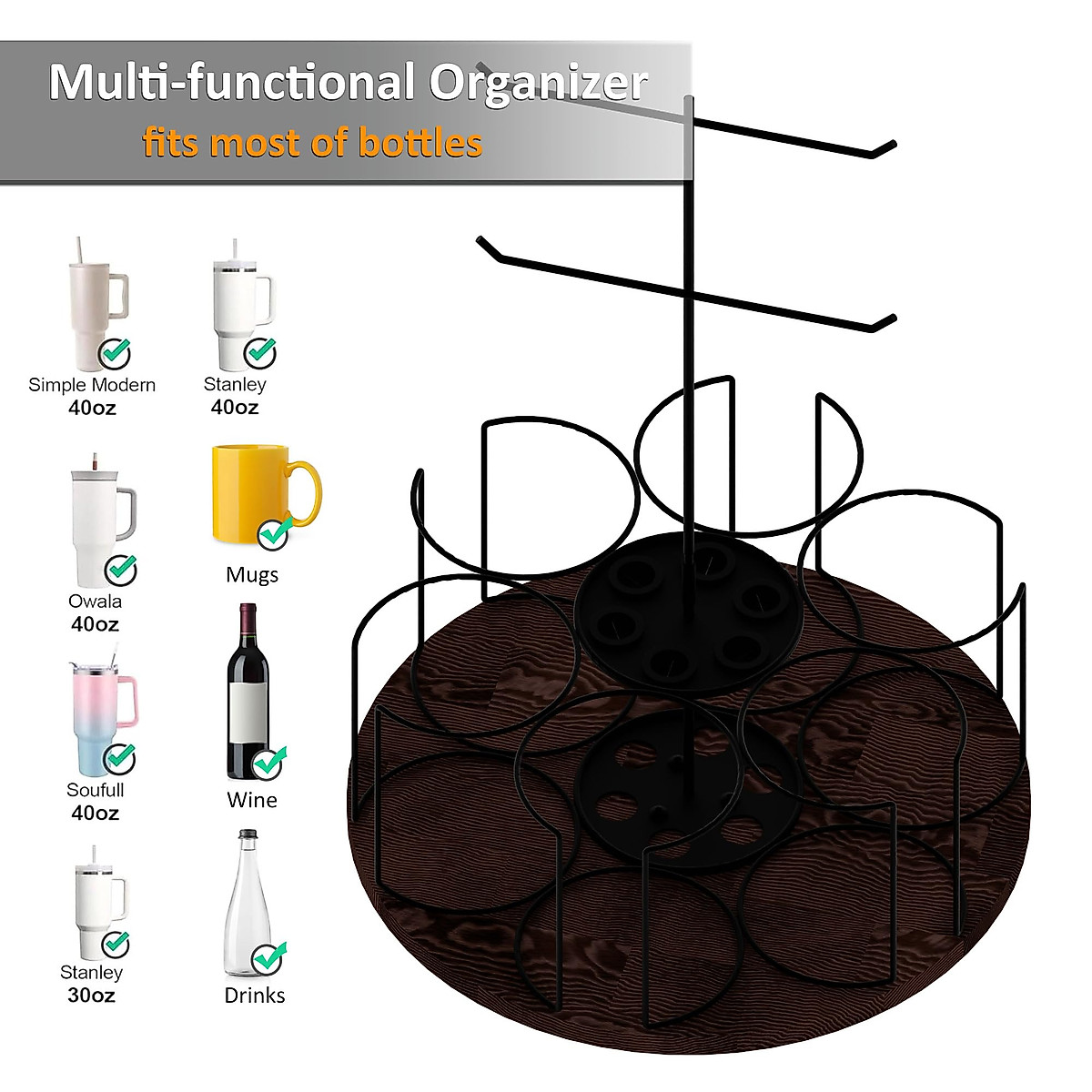 Water Bottle Organizer for Stanley Cup Holder for Cabinet Organizer,Tumbler with Handle Lid Organizer for Owala 24oz 32oz Yeti Simple Modern Stanley 40oz 30oz, Mug Stand Kitchen Organizers and Storage