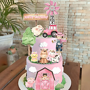 Pink Farm Cake Toppers for Farm Animals Birthday Decoration 14 Pcs Farm Animals Cake Becorations Birthday Party Supplies Cow Birthday Party Supplies