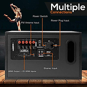 Pyle 5.1 Channel Home Theater Speaker System - 300W Bluetooth Surround Sound Audio Stereo Power Receiver Box Set w/ Built-in Subwoofer, 5 Speakers, Remote, FM Radio, RCA - PT589BT,Black