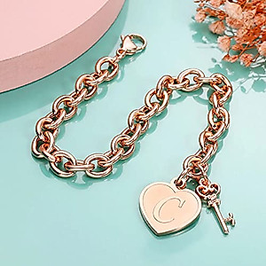 M MOOHAM Charm Bracelets for Women Girls, Rose Gold Letter C Initial Charm Bracelet Mothers Day Valentines Gifts for Women Jewelry, Bridesmaid Proposal Gifts for Wedding
