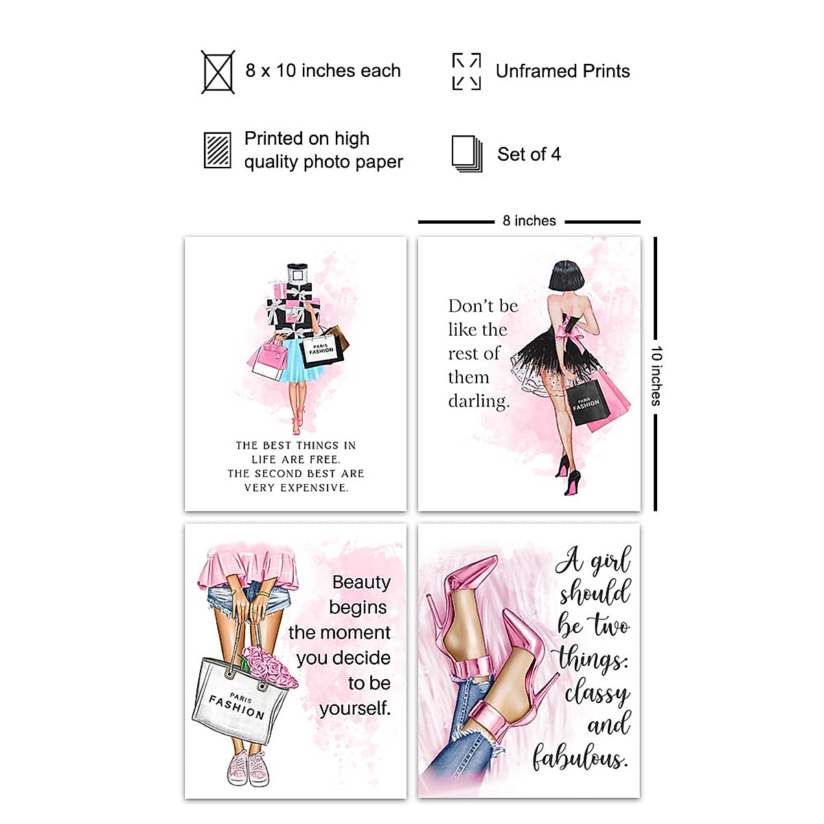 Inspiring Uplifting Encouragement Gifts for Women, Teen Girls - Glam Designer Wall Art - Inspirational Positive Quotes Wall Decor - Motivational Sayings Posters - Glamour Luxury High Fashion Quotes