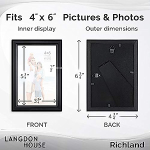 Langdon House 4x6 Picture Frames Set (Black, 6 Pack) Distinguished Edging for Classic Style, Richland Collection
