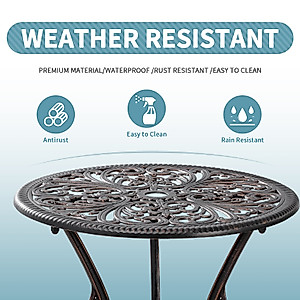 Withniture Outdoor Bistro Table and Chairs Set of 2 Cast Aluminum Patio Bistro Set with Umbrella Hole, All Weather Bistro Table Set for Garden, Suitable for All People, Bronze