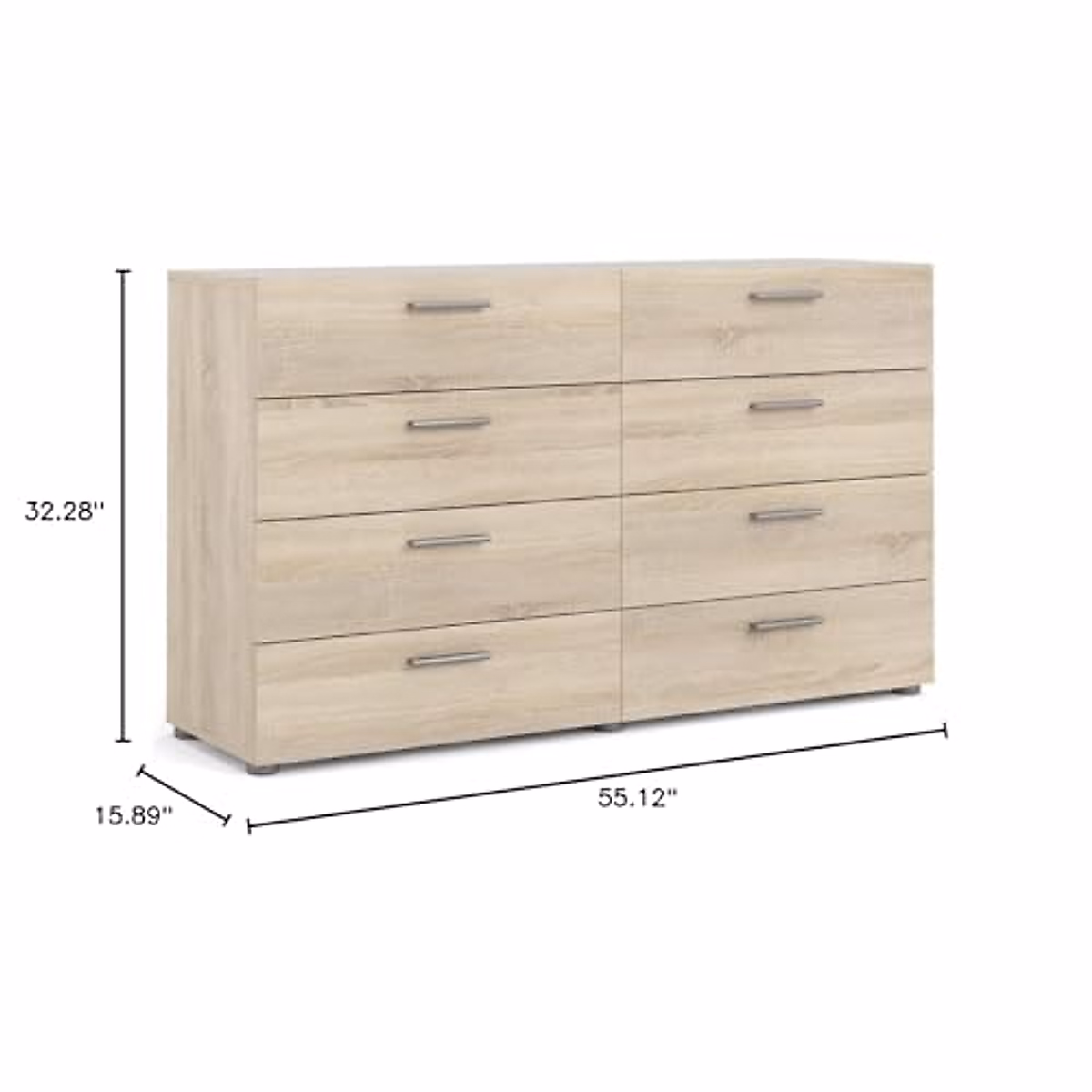 Tvilum 8 Drawer Double Dresser, 15,85" D x 55,12" W x 32,17" H, Oak