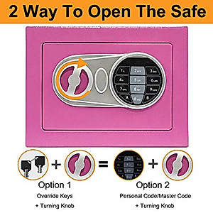SamYerSafe Safe Box with Sensor Light, Security Safe with Electronic Digital Keypad Money Safe Steel Construction Hidden with Lock，Small Safe for Office Home Hotel (Pink)