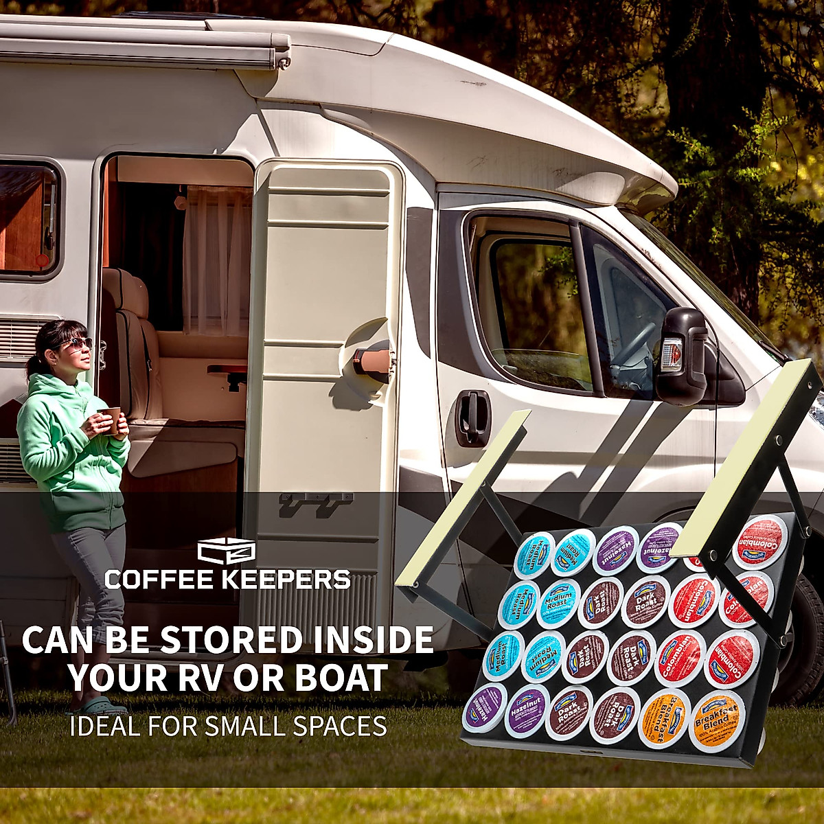 Coffee Keepers Under Cabinet Coffee Pod Holder - Storage Organizer for K-Cup® packs - Discreet Design - Holds 24 Single Coffee Pods - Easy, No-Drill Install - For Home, RV, & Boat Storage